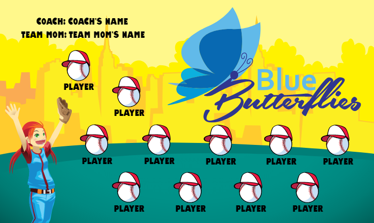 Blue Butterflies 2 - Softball Banner – Team Sport Banners