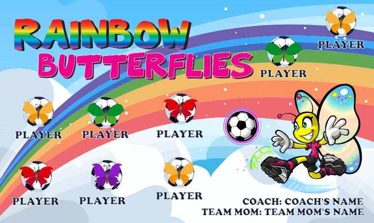 Rainbow Butterflies - Soccer Banner – Team Sport Banners