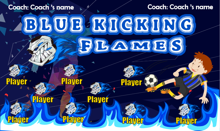 Blue Kicking Flames - Soccer Banner – Team Sport Banners