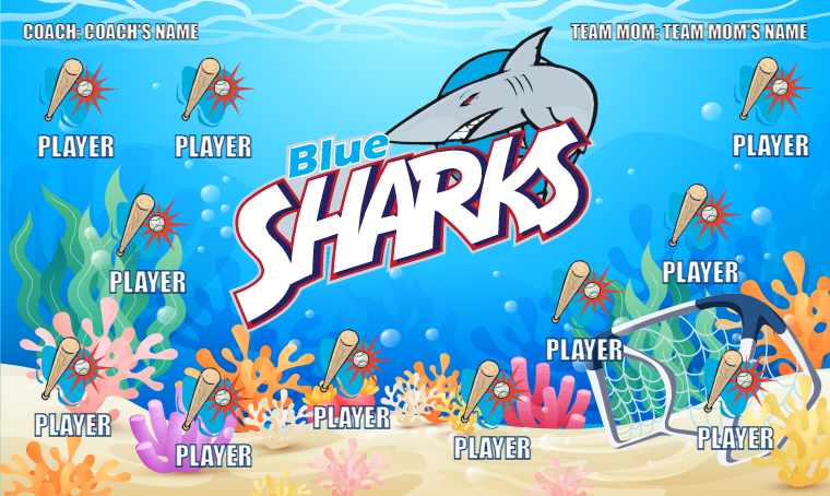 Blue Sharks 3 - Softball Banner – Team Sport Banners
